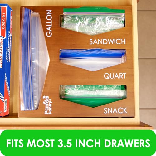 Panda Pantry Storage Bag Organizer with Magnetic Lid | Bamboo Kitchen Drawer Organizer and Bag Storage | Space-Saving Kitchen Drawer Organization | 12.5" x 12" x 3.25"