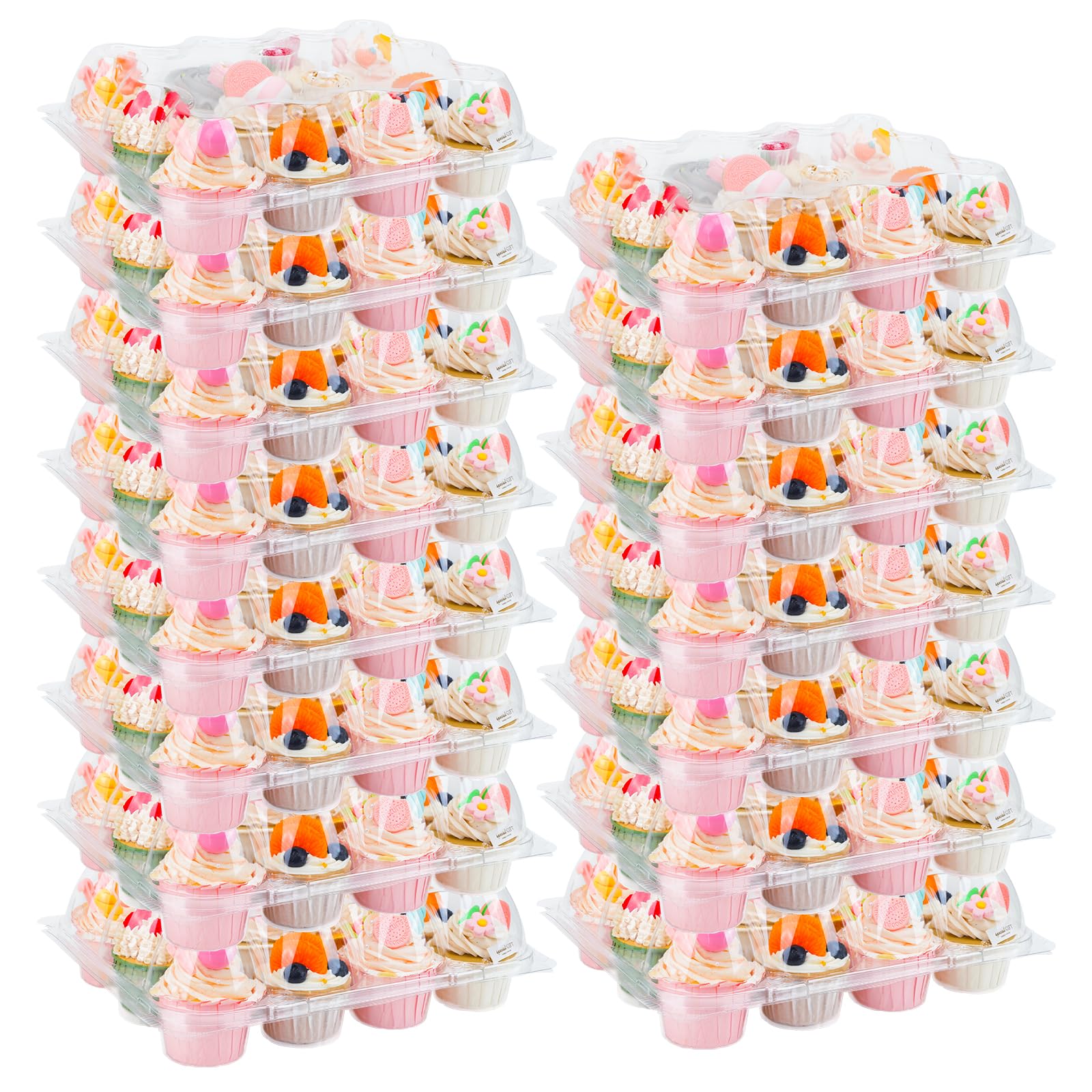 Moretoes Cupcake Containers(12 Pack x 15 Sets), 12.5 x 10 x 3.75 Cupcake Boxes, 15 Pack Cupcake Carrier Holders Plastic Cupcake Boxes with Detachable Lid for 180 Cupcakes