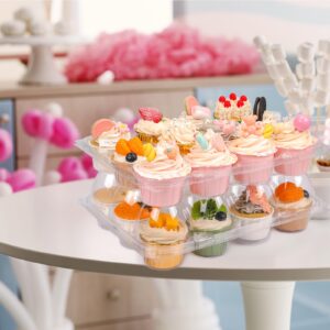 Moretoes (12 Pack x 25 Sets) Stackable Cupcake Containers with 300 Cupcake Liners, High Tall Dome Lid Cupcake Carrier for 12 Cupcakes, Plastic Cupcake Boxes with Detachable Lid