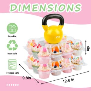 Moretoes (12 Pack x 25 Sets) Stackable Cupcake Containers with 300 Cupcake Liners, High Tall Dome Lid Cupcake Carrier for 12 Cupcakes, Plastic Cupcake Boxes with Detachable Lid