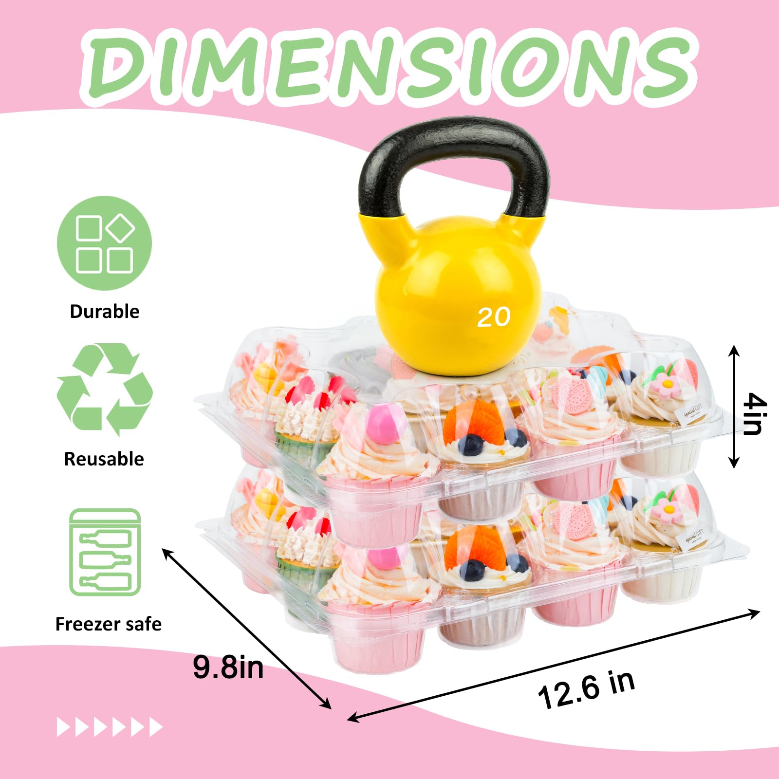 Moretoes (12 Pack x 25 Sets) Stackable Cupcake Containers with 300 Cupcake Liners, High Tall Dome Lid Cupcake Carrier for 12 Cupcakes, Plastic Cupcake Boxes with Detachable Lid