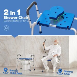 GreenChief 2 in 1 Heavy Duty Shower Chair 700lbs, Bariatric Bath Bench with Cutout Seat & GreenChief Toilet Safety Rail, Medical Bathroom Safety Frame for Elderly, Handicap and Disabled