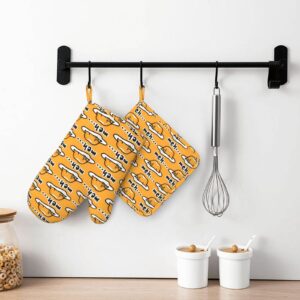 Gudetama Cute Oven Mitts and Pot Holders Set Heat Resistant Non-Slip Silicone Oven Mittens with Oven Gloves and Hot Pads Potholders for BBQ Kitchen Baking Cooking, Quilted Liner