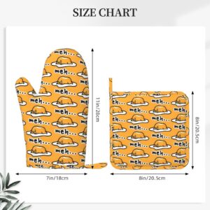 Gudetama Cute Oven Mitts and Pot Holders Set Heat Resistant Non-Slip Silicone Oven Mittens with Oven Gloves and Hot Pads Potholders for BBQ Kitchen Baking Cooking, Quilted Liner