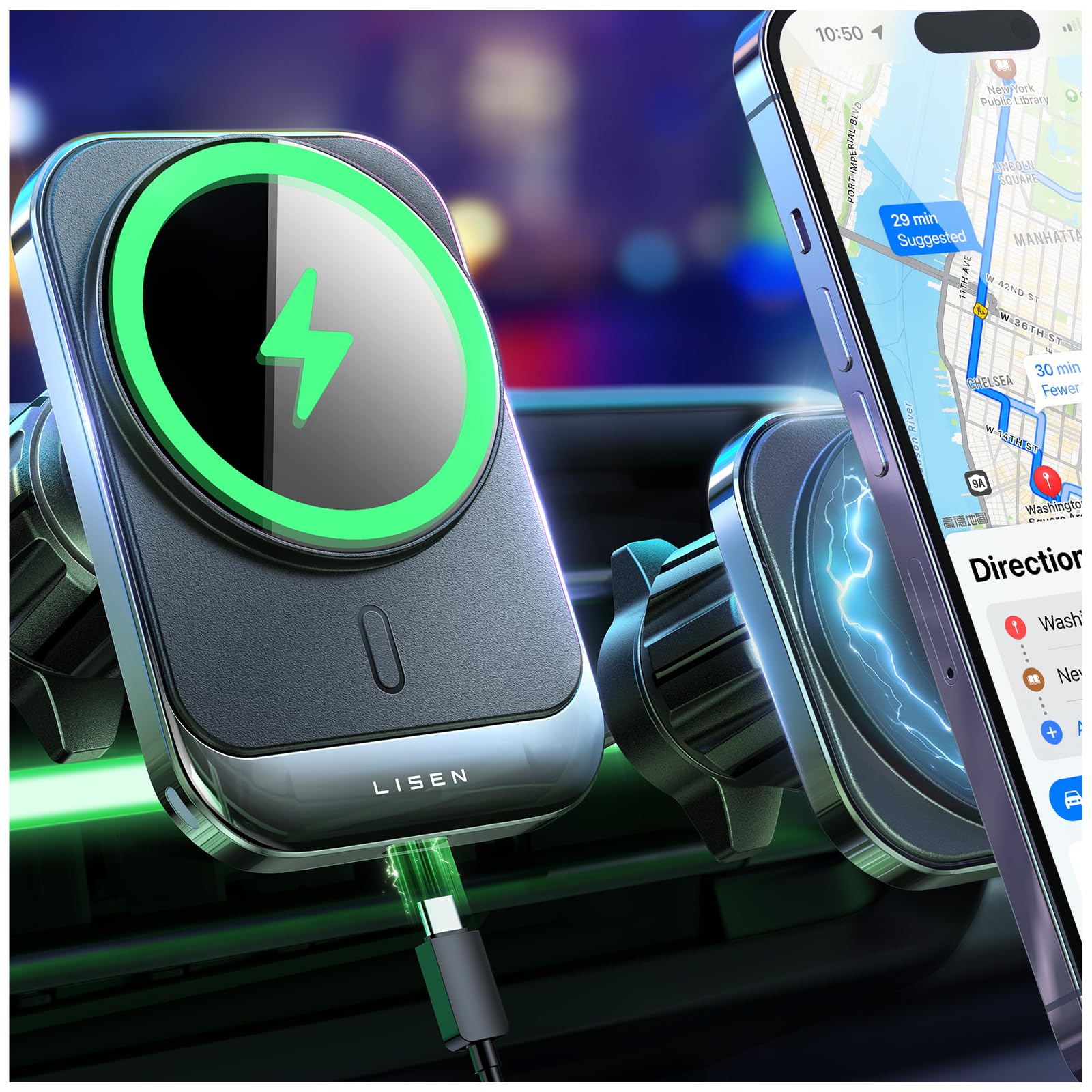 LISEN for MagSafe Car Mount Charger for iPhone 15, Wireless Universal Vent Charger for iPhone Car Accessories Magnetic Phone Holder Mount, Fits iPhone 15 Pro Max Plus Mini 14 13 12