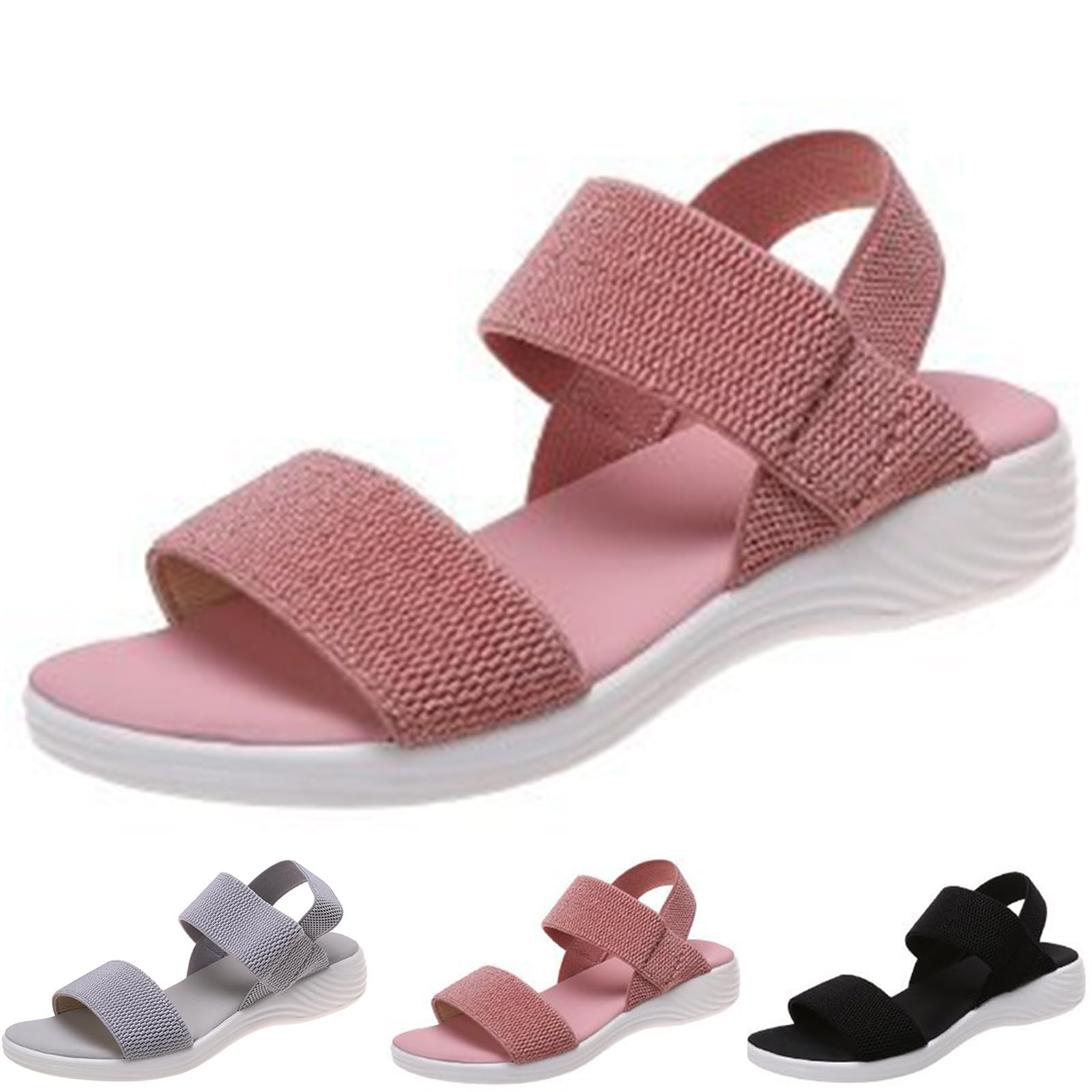 YTINGNICE Women’s Arch Support Athletic Sandals,Elastic Band Open Toe Sandals Slingback Slip On Hiking Shoes,Women Wedge Heel Platform Cozy Sandals (Pink, numeric_7_point_5)