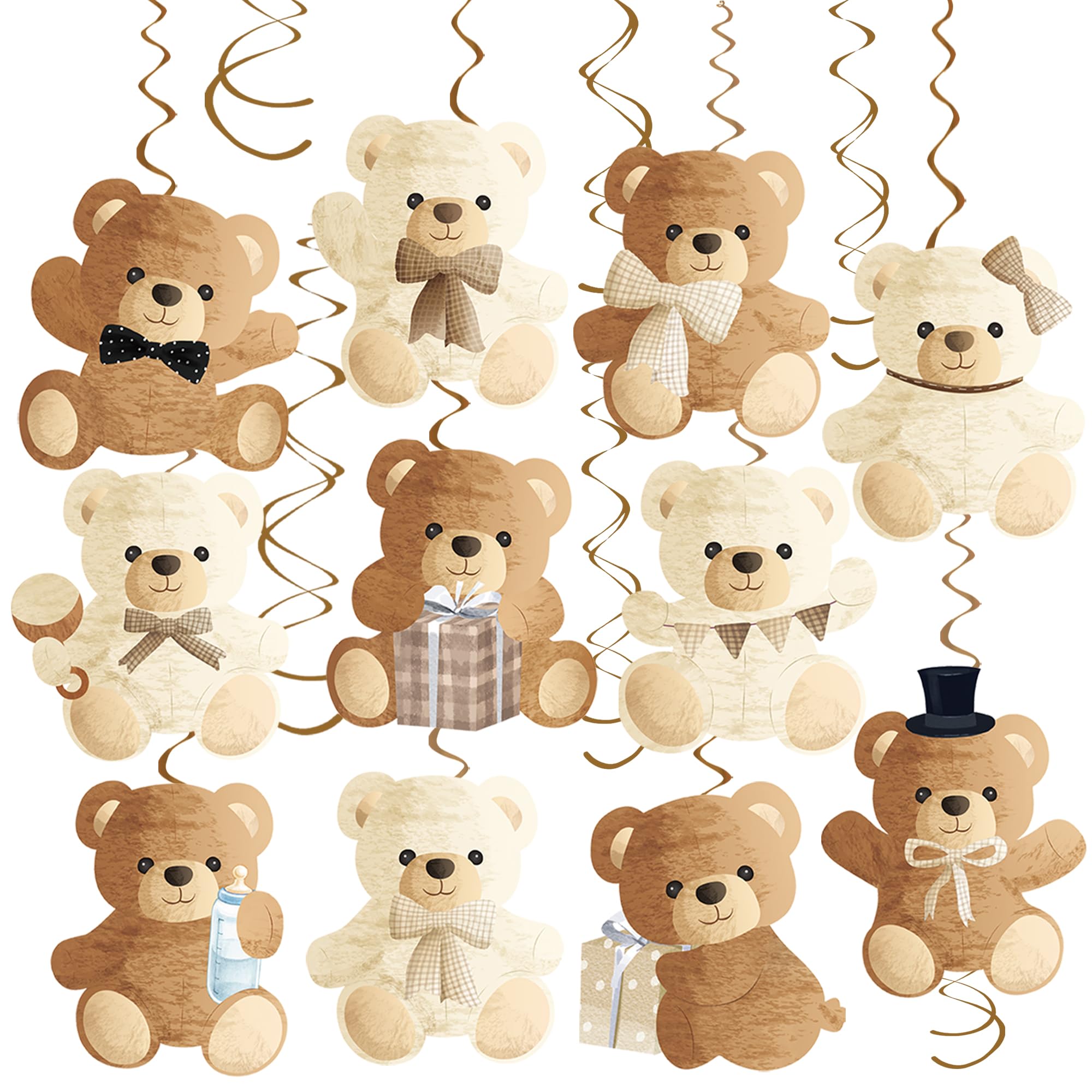 Bear Hanging Swirls Teddy Bear Baby Shower Decorations 15Pcs Teddy Bear Hanging Decor Cute Bear Swirls Ceiling Streamer We Can Bearly Wait Party Decorations for Bear Theme Baby Shower Supplies