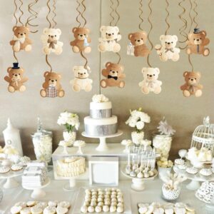 Bear Hanging Swirls Teddy Bear Baby Shower Decorations 15Pcs Teddy Bear Hanging Decor Cute Bear Swirls Ceiling Streamer We Can Bearly Wait Party Decorations for Bear Theme Baby Shower Supplies