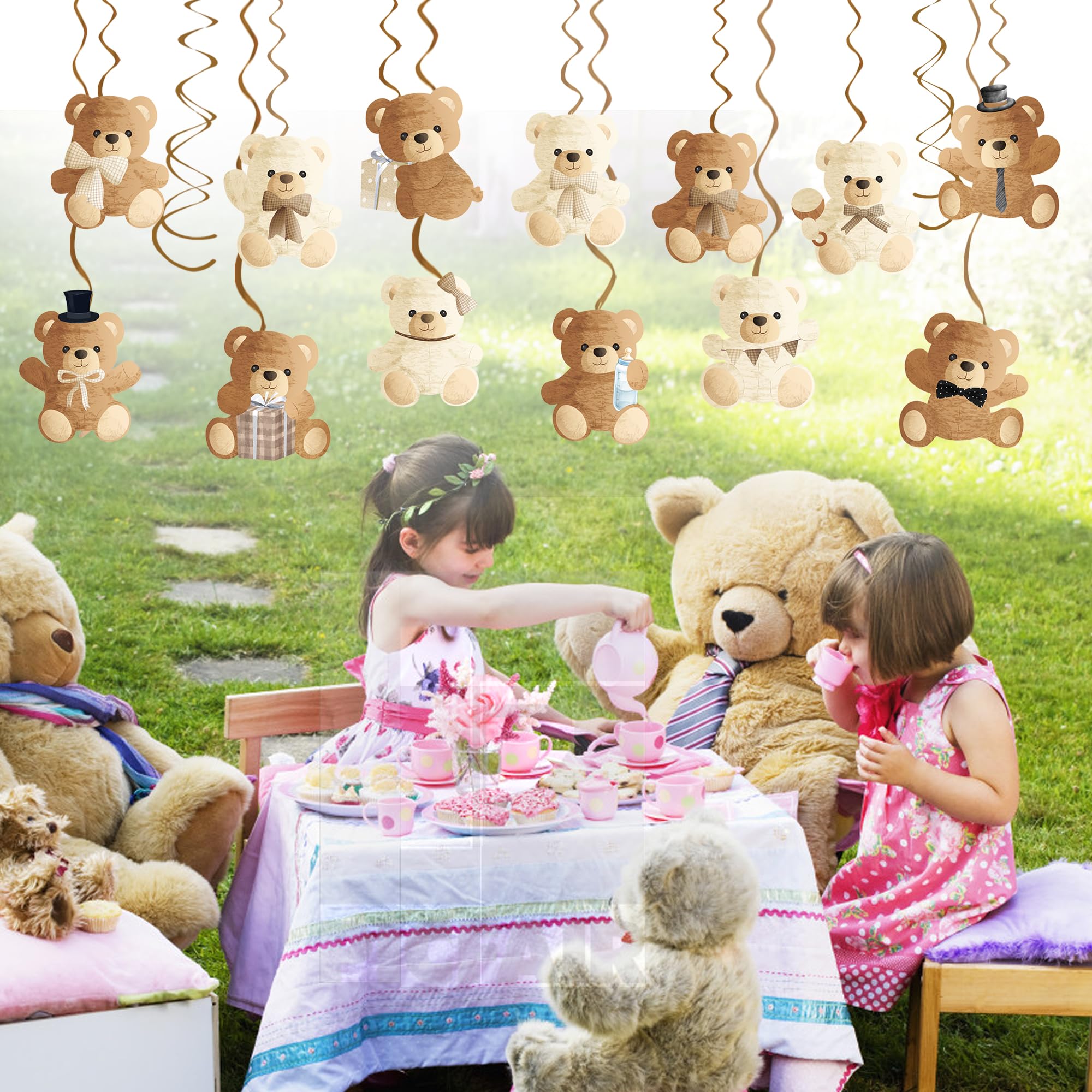 Bear Hanging Swirls Teddy Bear Baby Shower Decorations 15Pcs Teddy Bear Hanging Decor Cute Bear Swirls Ceiling Streamer We Can Bearly Wait Party Decorations for Bear Theme Baby Shower Supplies