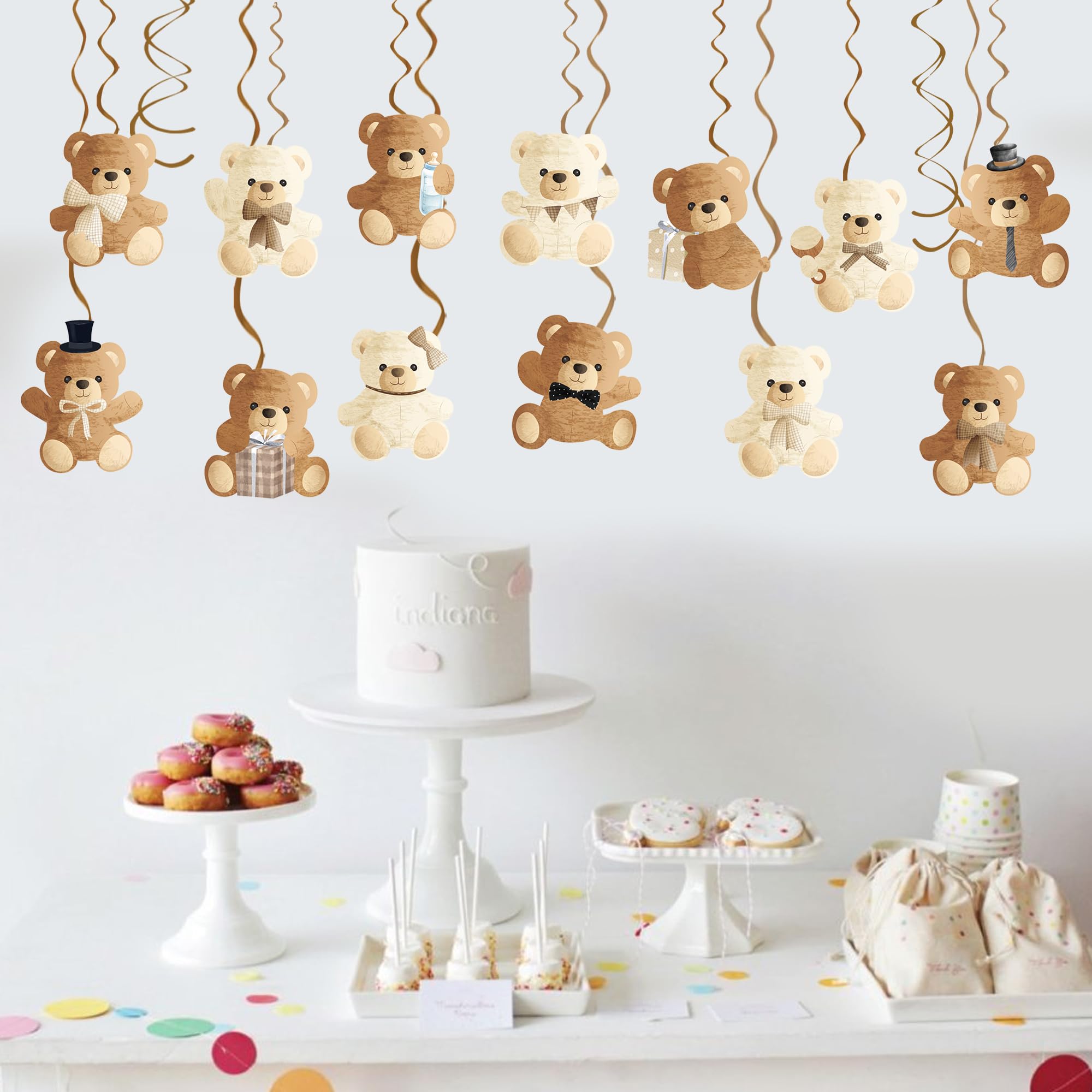 Bear Hanging Swirls Teddy Bear Baby Shower Decorations 15Pcs Teddy Bear Hanging Decor Cute Bear Swirls Ceiling Streamer We Can Bearly Wait Party Decorations for Bear Theme Baby Shower Supplies