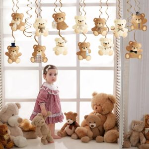 Bear Hanging Swirls Teddy Bear Baby Shower Decorations 15Pcs Teddy Bear Hanging Decor Cute Bear Swirls Ceiling Streamer We Can Bearly Wait Party Decorations for Bear Theme Baby Shower Supplies