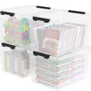 Taysisiter 40 Quart Clear Plastic Latching Bin, Plastic Latch Storage Box with Wheels, 4 Pack