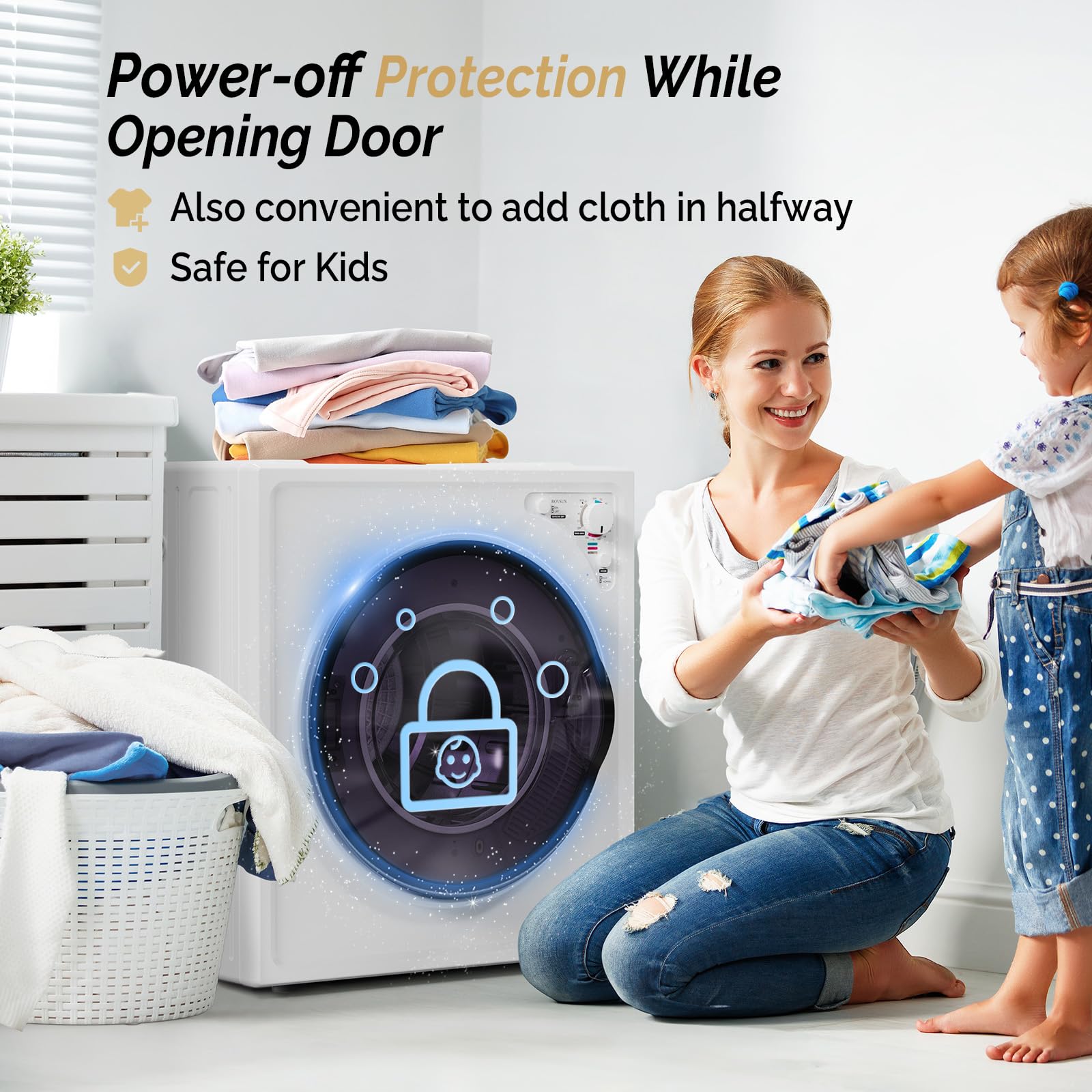 ROVSUN 2.6 Cu.Ft Portable Clothes Dryer, 110V 1400W Electric Compact Front Load Tumble Laundry Dryer with Stainless Steel Tub & Easy Control Knob for Apartment, Home, Dorm,RV (White)