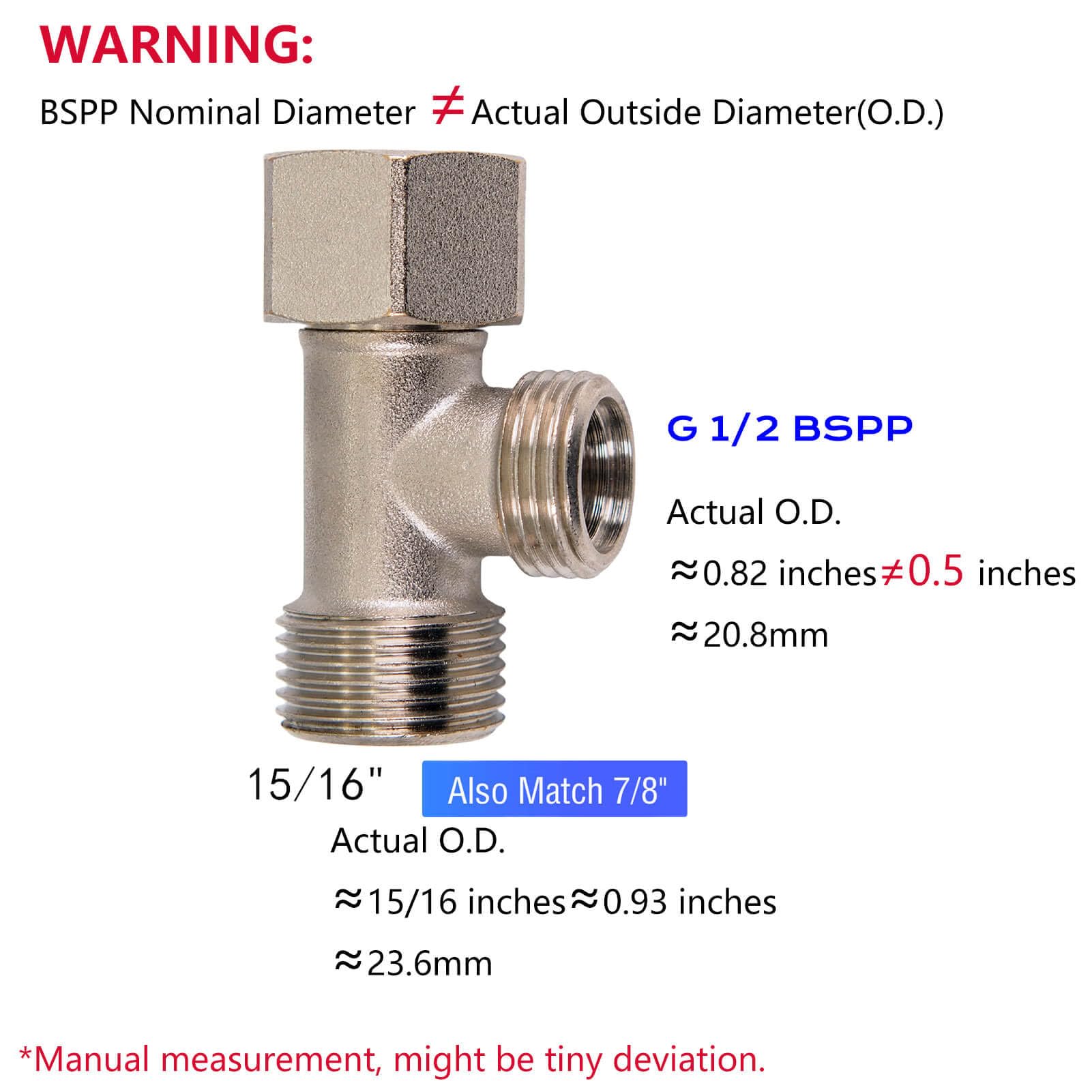 Bidet T Adapter - T Valve Adapter for Bidet, Made of Brass Coated Nickel(Thread Size 7/8″ x 7/8″ x 1/2″), 3 Way Adapter or Tee Connector