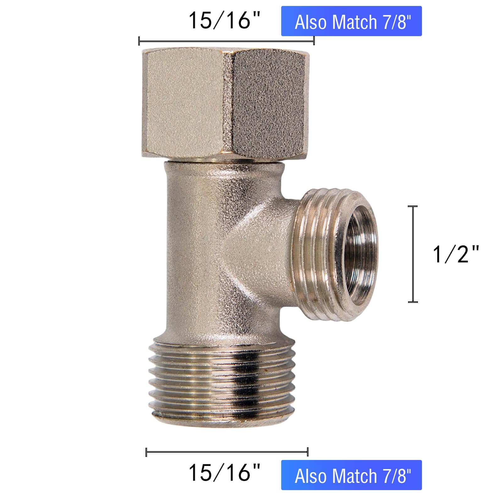 Bidet T Adapter - T Valve Adapter for Bidet, Made of Brass Coated Nickel(Thread Size 7/8″ x 7/8″ x 1/2″), 3 Way Adapter or Tee Connector