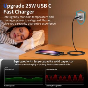 Type C Charger Fast Charging for Samsung 25W Fast Charger, 2-Pack PD/PPS USB C Fast Wall Charger Block with 6FT Type C to Type C Cable for Samsung Galaxy S23/S22/S21/S20/Note 20/Note 10/ iPhone 15