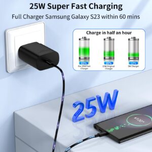 Type C Charger Fast Charging for Samsung 25W Fast Charger, 2-Pack PD/PPS USB C Fast Wall Charger Block with 6FT Type C to Type C Cable for Samsung Galaxy S23/S22/S21/S20/Note 20/Note 10/ iPhone 15