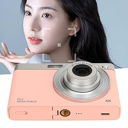 4K Digital Camera, 4K Lightweight Ultra HD Digital Camera, Portable Retro Camera Compact vlog Beauty Filter Camera, for Travel Vlogging (Pink)