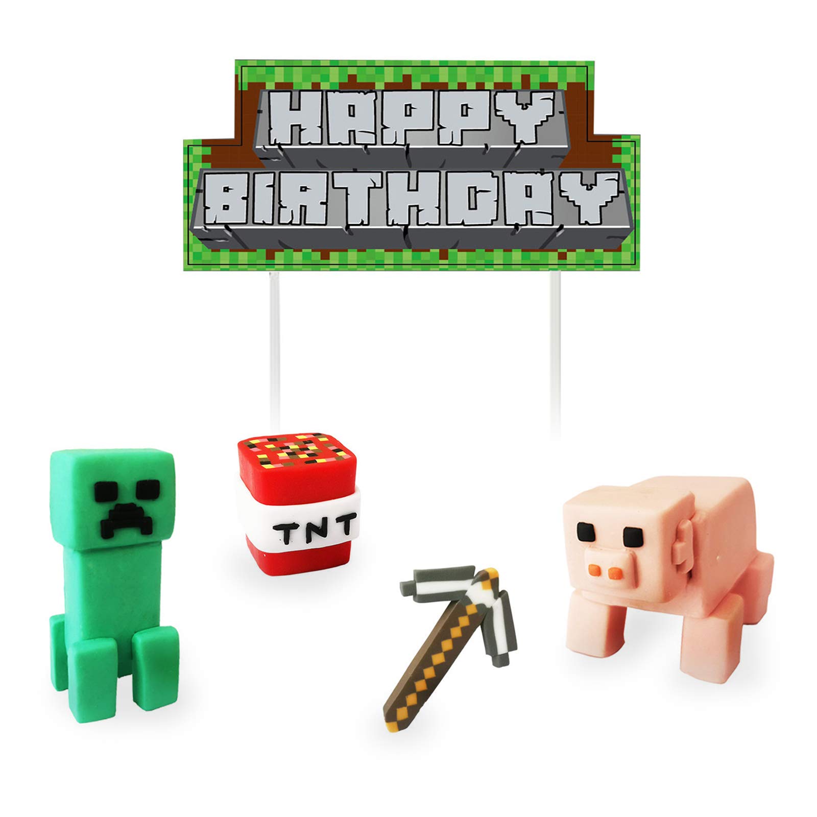 5 Pixel Cake Toppers cake decoration Set Birthday party decoration for kids Pixel Miner Party supplies