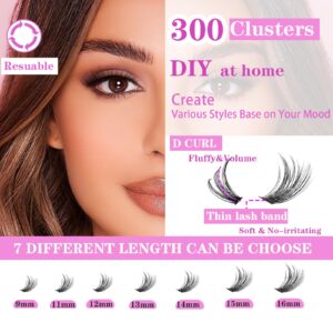 Volume Lash Clusters DIY Lash Extension Kit 300pcs Individual Lashes Kit D Curl Eyelashes Clusters With Bond and Seal 30D 40D 9mm-16mm for Self Application ，by Zovimi (30D+40D Lash Extension Kit)