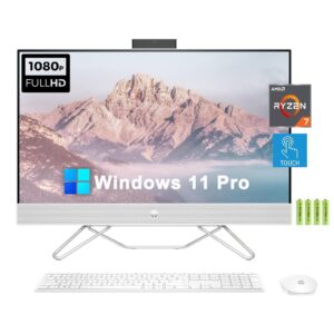 hp 27" fhd touchscreen all-in-one business desktop computer pc[windows 11 pro], 8-core amd ryzen 7 5700u(up to 4.3 ghz), 32gb ram, 2tb pcie ssd, wi-fi, bt, ir camera, wireless kb & mouse, w/battery