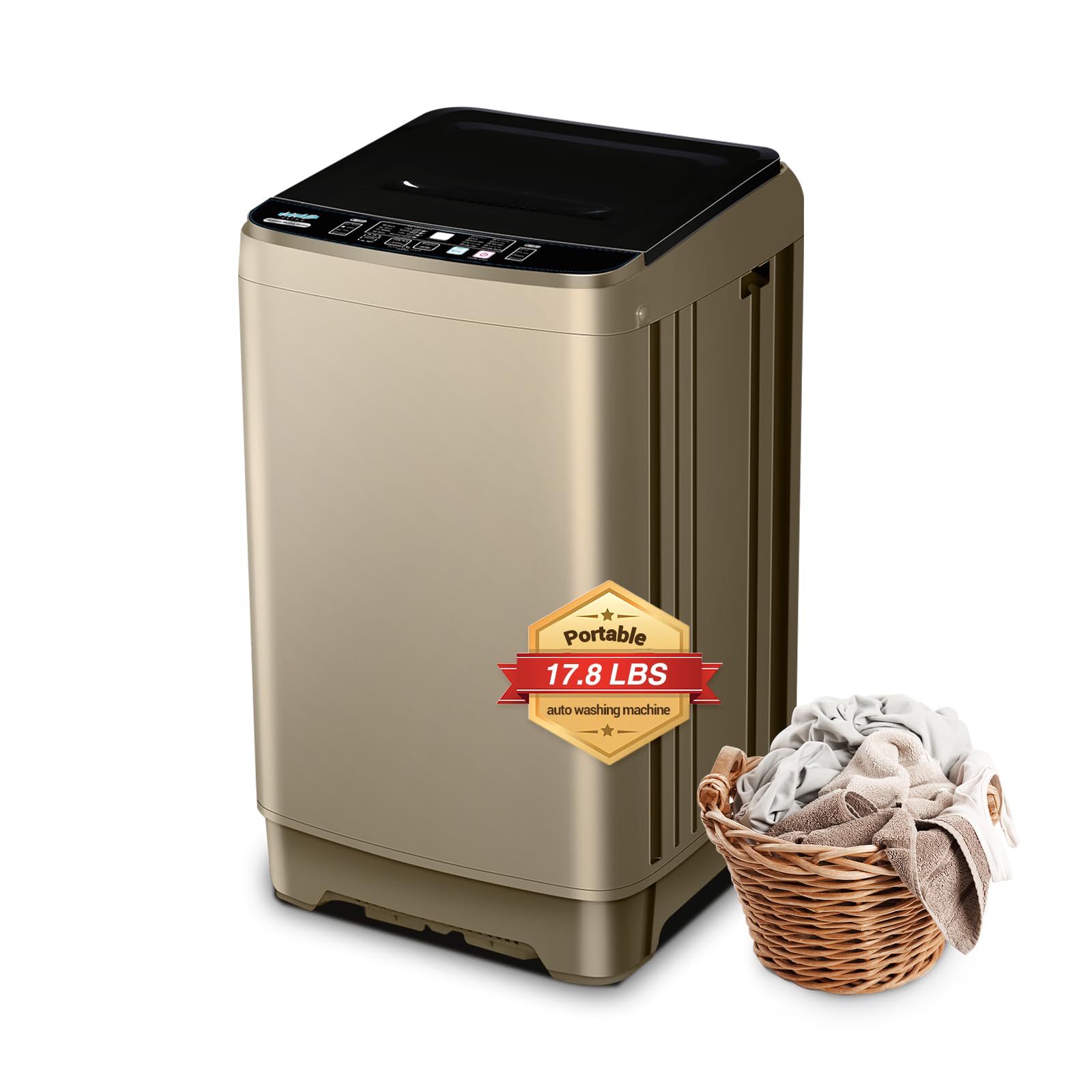 OOTDAY Washing Machine, 2.3 cu.ft Portable Washing Machine, Full Automatic Portable Washer, 10 Wash Programs, Laundry Washer with Drain Pump, for Apartments, Dorm, RV Camping, Bathroom (Gold)