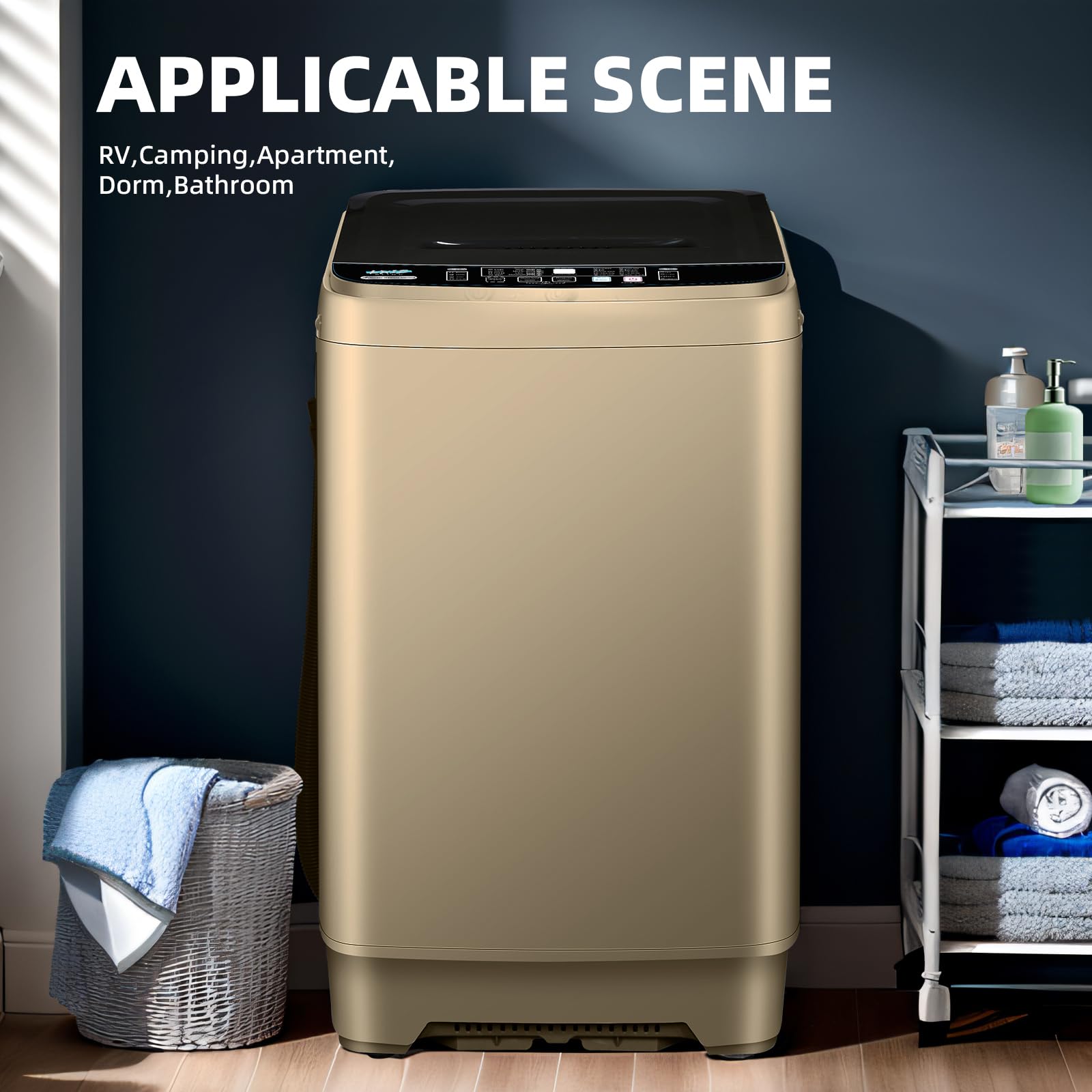 OOTDAY Washing Machine, 2.3 cu.ft Portable Washing Machine, Full Automatic Portable Washer, 10 Wash Programs, Laundry Washer with Drain Pump, for Apartments, Dorm, RV Camping, Bathroom (Gold)