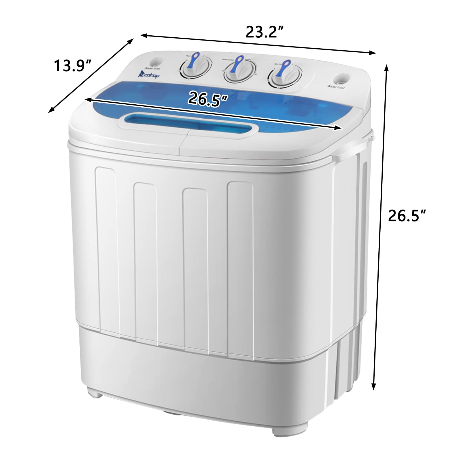 Winado Portable Washing Machine 15LBS, Compact Mini Washer Machine & Dryer Combo, Built-in Gravity Drain, Small Twin Tub Washer with Spin Cycle for College Rooms, Apartments, Dorms, RV