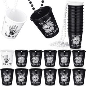 12 pcs bride or die bachelorette party shot glass beaded necklace till death do us party plastic shot glass halloween gothic skull cup decor for wedding bridal shower bachelorette party supplies