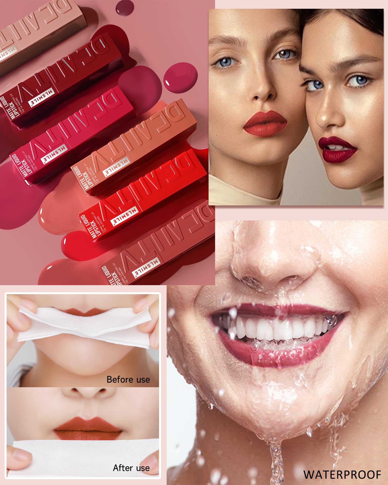 Matte Liquid Lipstick for Women, 1Pcs Highly Pigmented Color Lip Stain Tint, Super Velvet Matte Lip Gloss, Up to 16H Wear, Long Lasting Waterproof Smudge-proof, Non-Stick Cup Lip Makeup-01# Nude Pink