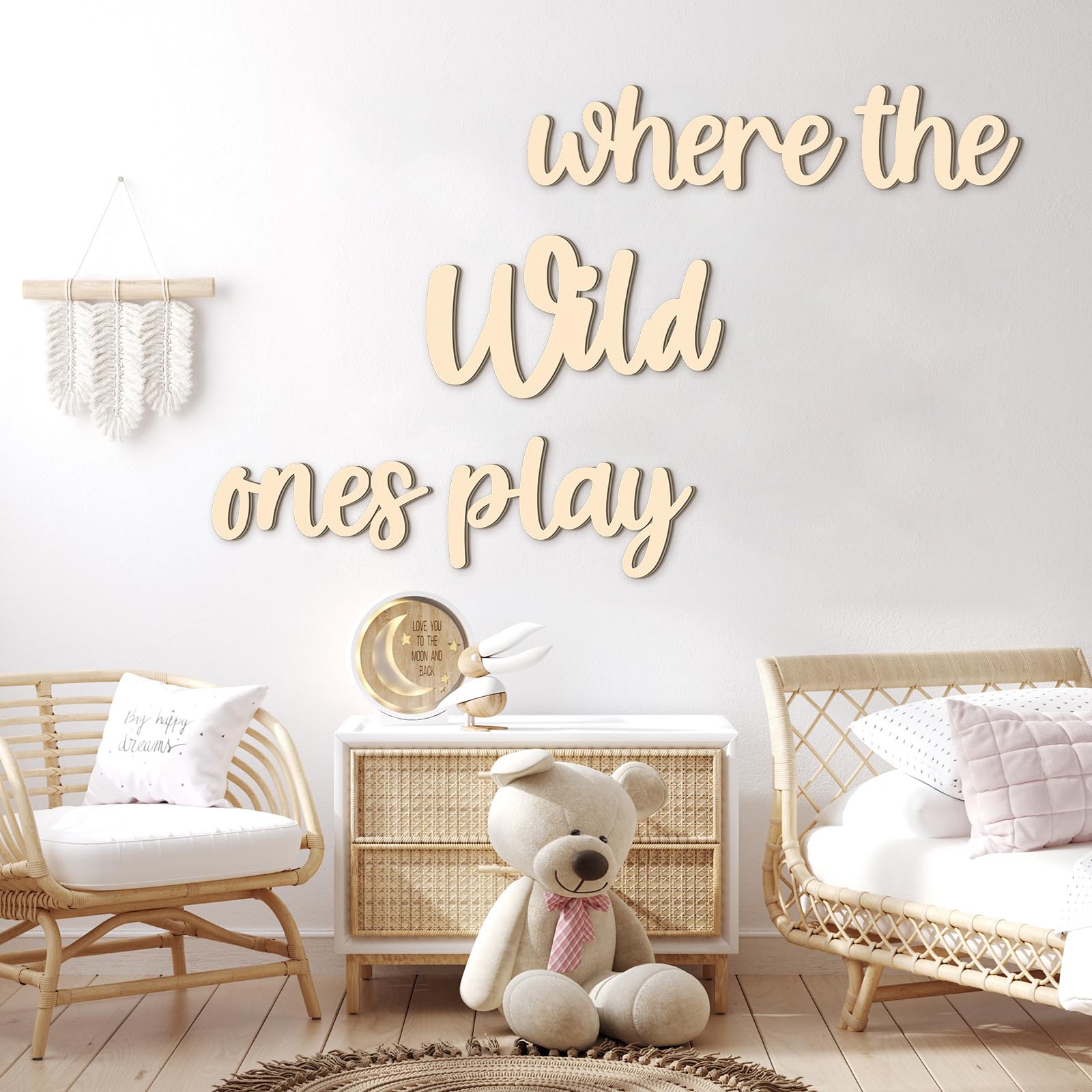 5 Pcs Playroom Wall Decor 15.4" x 18" 3D Where The Wild Ones Play Nursery Sign Wooden Wall Art Decoration for Kids Toddler Room Decor Boys and Girls Home Kindergarten Bedroom Word Sign