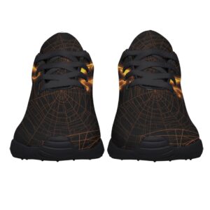 Halloween Spider Web Pumpkin Face Print Shoes for Men Women Running Sneakers Breathable Casual Sport Tennis Shoes Gift for Him Her Black Size 9.5