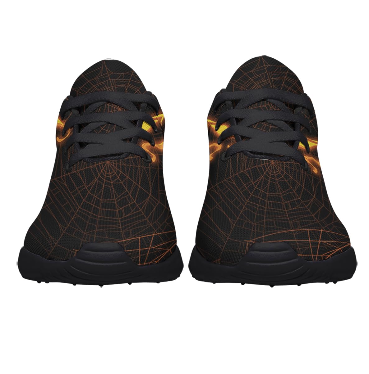 Halloween Spider Web Pumpkin Face Print Shoes for Men Women Running Sneakers Breathable Casual Sport Tennis Shoes Gift for Him Her Black Size 9.5