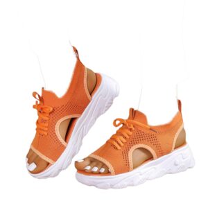 ychao women's lace up muffin sandals, orthopedic sandals for women, 2024 summer mesh open toe platform wedge sandals causal walking sandals,orange,us10/eu42