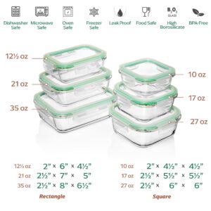 Fusion Gourmet Glass Meal Prep Containers with Lids [6 Pack] Storage Containers, Leak proof, Airtight Locking Lids, Microwave, Oven, Freezer & Dishwasher Safe