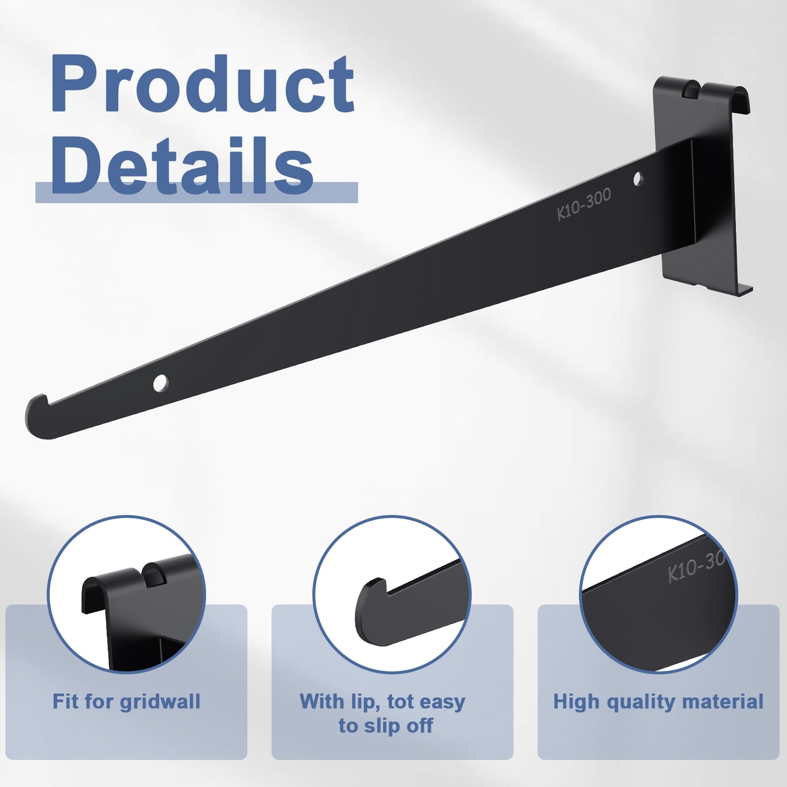 10 Pieces 12" Gridwall Shelf Bracket Black Knife Shelf Brackets for Grid Wall Shelf Bracket with Lip Heavy Duty Shelf Gridwall Accessories for All 3" Grid Panels (12 Inch, 10)