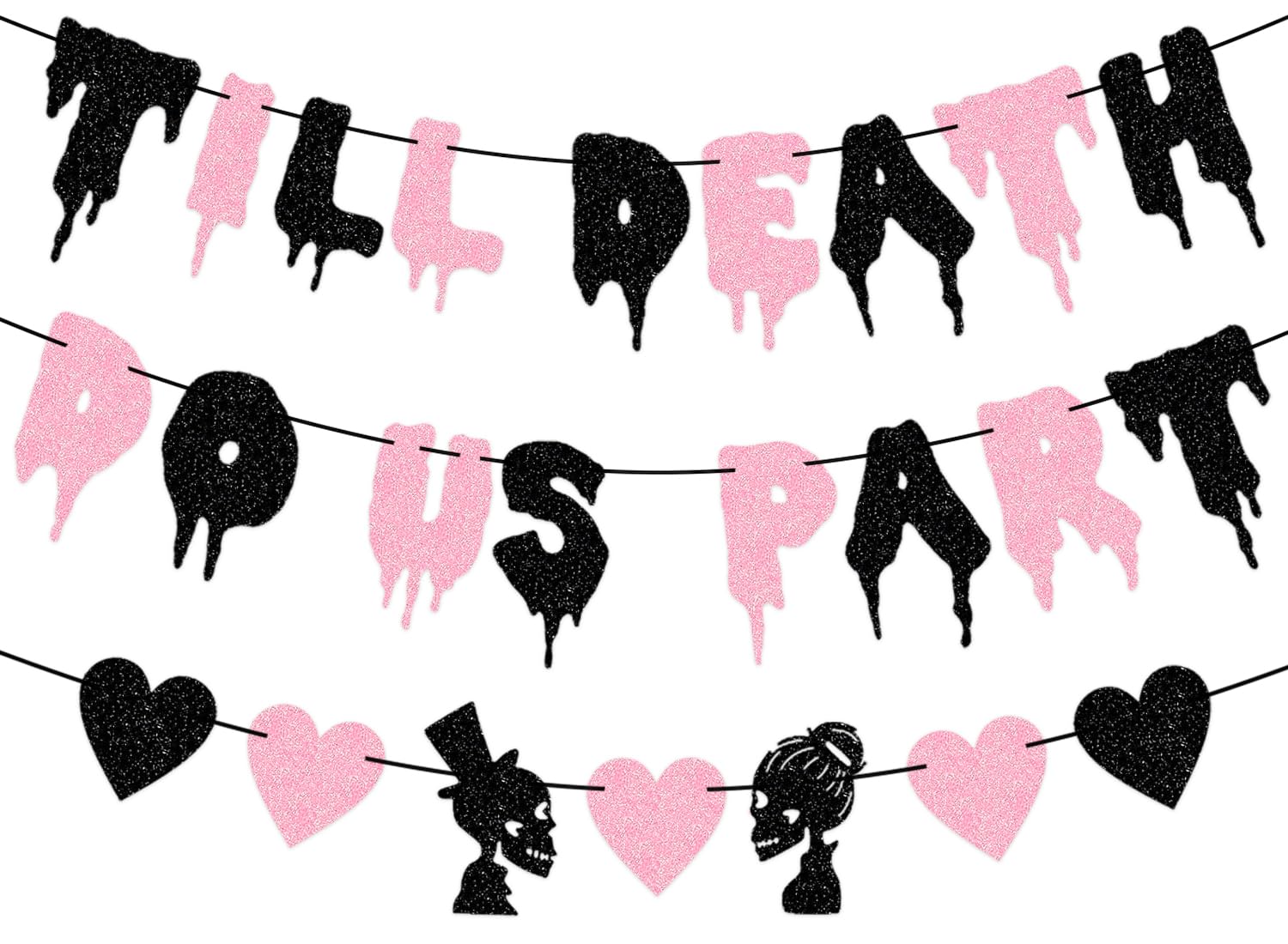 Halloween Wedding Party Decorations, Till Death Do Us Part Banner Black Pink Glitter, Till Death Do Us Part Wedding Decorations, Halloween Bridal Shower Bachelorette Party Fireplace Mantle Decorations