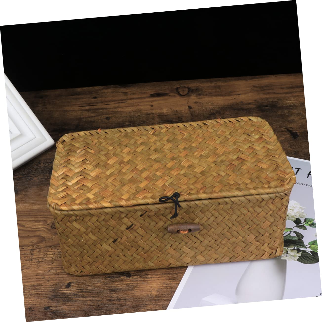 HOMSFOU 3pcs Makeup Wicker Shallow Wicker Basket Wicker Storage Cubes Rattan Stacking Organizing Baskets Woven Cube Woven Organizer Baskets for Shelf Straw Storage Basket Drawer Wooden