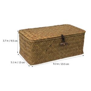 HOMSFOU 3pcs Makeup Wicker Shallow Wicker Basket Wicker Storage Cubes Rattan Stacking Organizing Baskets Woven Cube Woven Organizer Baskets for Shelf Straw Storage Basket Drawer Wooden