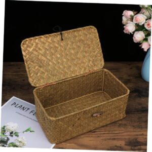 HOMSFOU 3pcs Makeup Wicker Shallow Wicker Basket Wicker Storage Cubes Rattan Stacking Organizing Baskets Woven Cube Woven Organizer Baskets for Shelf Straw Storage Basket Drawer Wooden