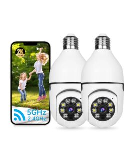 security camera 2k light bulb security cameras wireless outdoor 2pcs- 2.4/5g hz wifi 360° motion detection cameras for home security outside indoor,full-color night vision,siren alarm,indoor camera