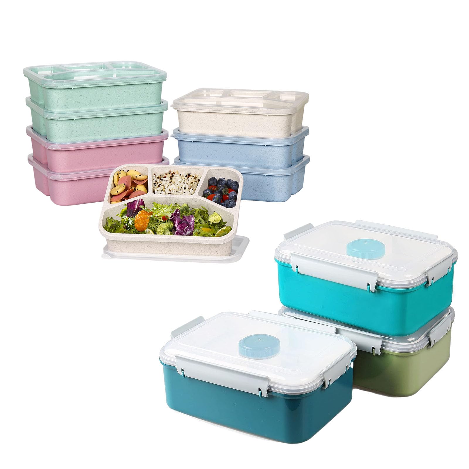 shopwithgreen 3 Pack Salad Food Storage Container + 8 Pack Bento Lunch Box, Food Prep Storage Containers with Lids, Reusable Microwave and Dishwasher Safe for School Work Travel Camp, BPA Free…