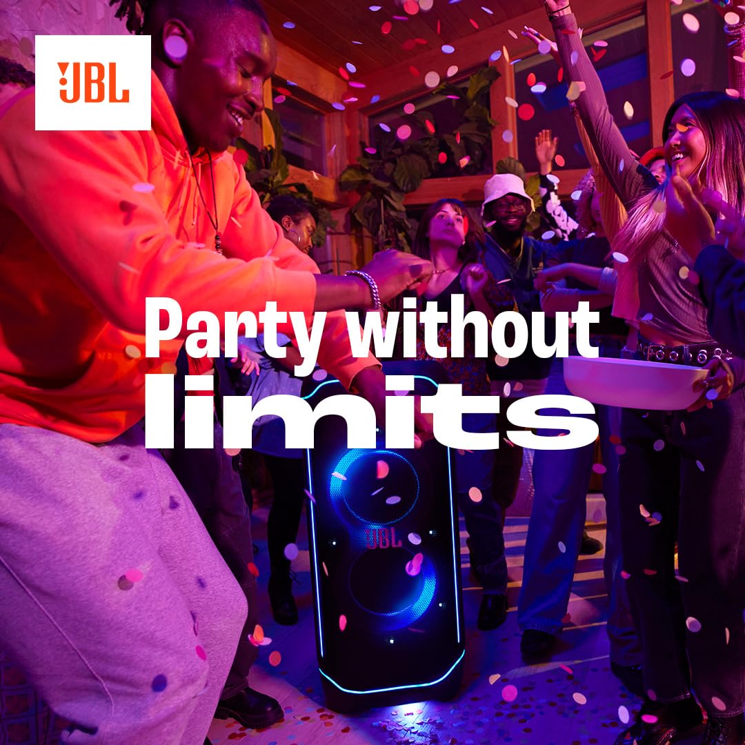 JBL Partybox Ultimate - Multi Purpose Party Speaker, with Wi-fi & Bluetooth Connectivity, Wireless, Lightshow, IPx4 Slashproof, Dual Mic & Guitar Inputs, Handle & Sturdy Wheels, Black