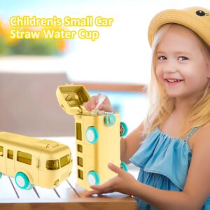 EUWBSSR Car Straw Water Cup 16oz Portable Detachable Bus Water Bottle with Shoulder Strap Leak-Proof Kids Small Drinking Cup Cute Cartoon Water Jug Toy Locking Flip Lid Water Kettle for Kids (Yellow)