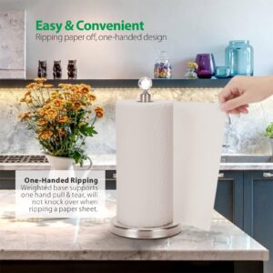 Paper Towel Holder Stand with Sturdy Base, Elegant Crystal Knob, Free Standing Paper Towel Holder Countertop One-Handed Ripping Paper Off