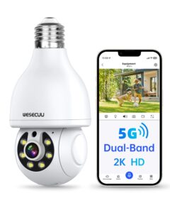 wesecuu light bulb security camera, 2.4g/5g wifi security cameras wireless outdoor indoor for home security, 2-way talk, human detection, color night vision, compatible with alexa