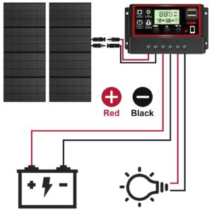 showingo Solar Extension Cord 20 FT 10AWG Solar Panel Extension Cables Solar Adaptor Cable with Female and Male Connector(20 FT Red + 20 FT Black)