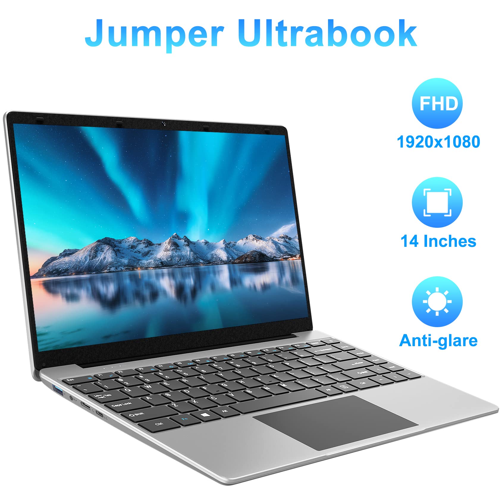 jumper 14 Inch Laptop, 12GB LPDDR4 RAM 512GB SSD, Intel Celeron Quad-Core Processor, Windows 11 Computer with FHD IPS Screen, UHD Graphics 600, 5G+2.4G WiFi, Dual Speakers, USB3.0, Webcam, Slim.