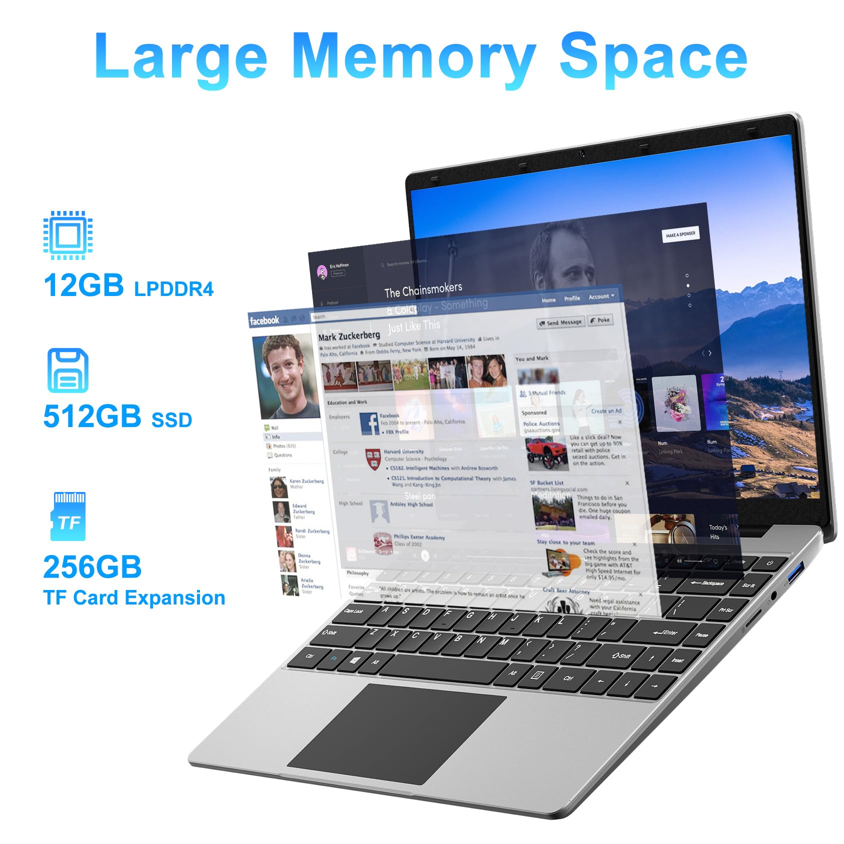 jumper 14 Inch Laptop, 12GB LPDDR4 RAM 512GB SSD, Intel Celeron Quad-Core Processor, Windows 11 Computer with FHD IPS Screen, UHD Graphics 600, 5G+2.4G WiFi, Dual Speakers, USB3.0, Webcam, Slim.