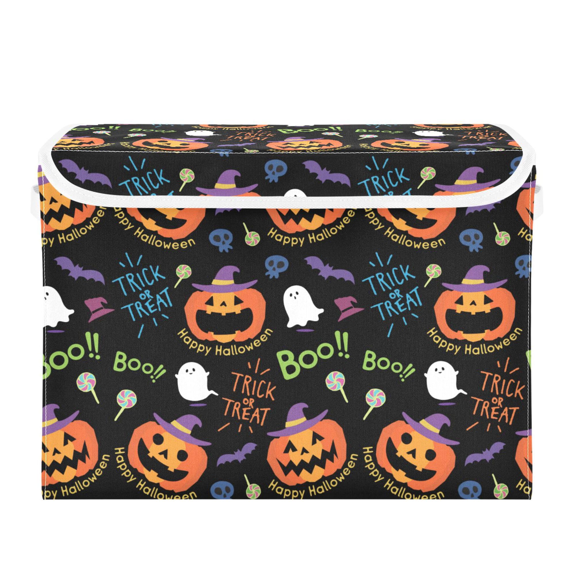 xigua Halloween Ghost Pumpkin Ghosts Storage Bins with Lids and Carrying Handle,Foldable Storage Boxes Organizer Containers Baskets Cube with Cover for Home Bedroom Closet Office Nursery